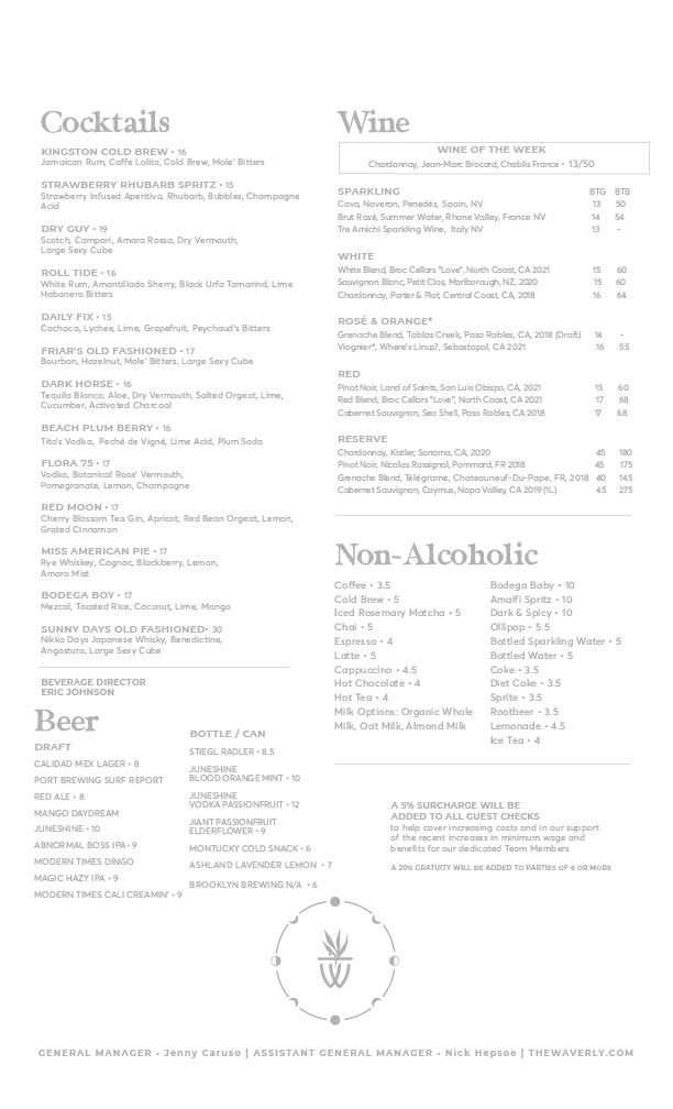 Drinks Menu - The Waverly